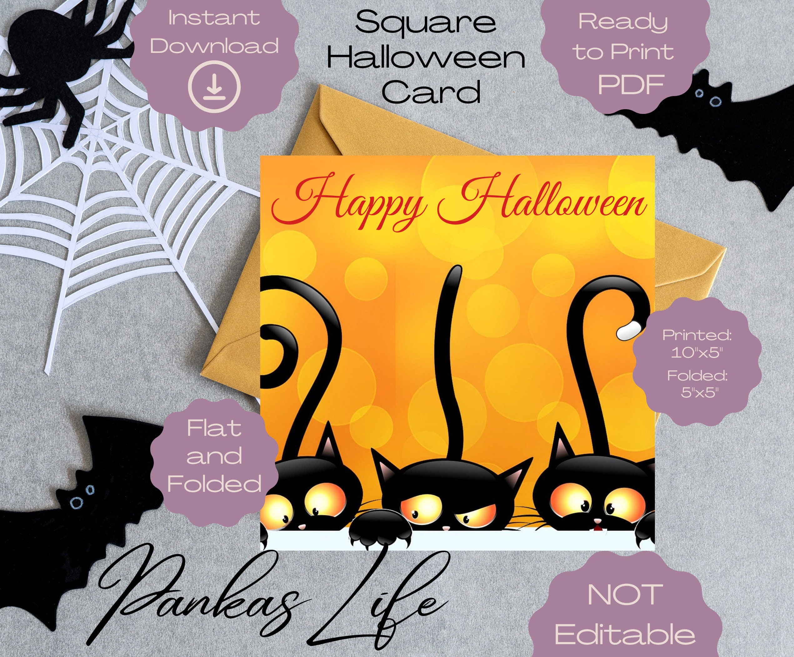 Halloween Printable Greeting Card, Halloween Ephemera, Square Halloween ...
