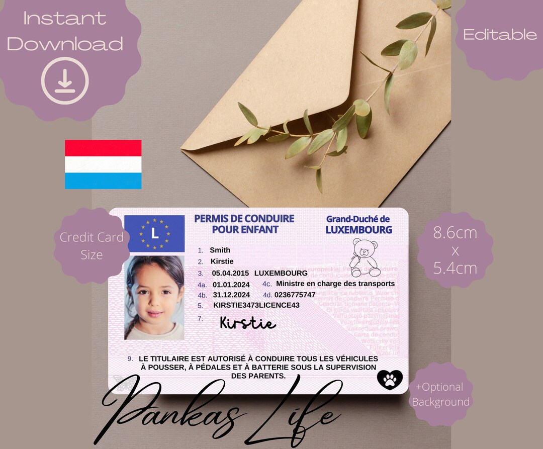 Luxembourg Driving License for Kids, Editable Pretend Play Driver ...