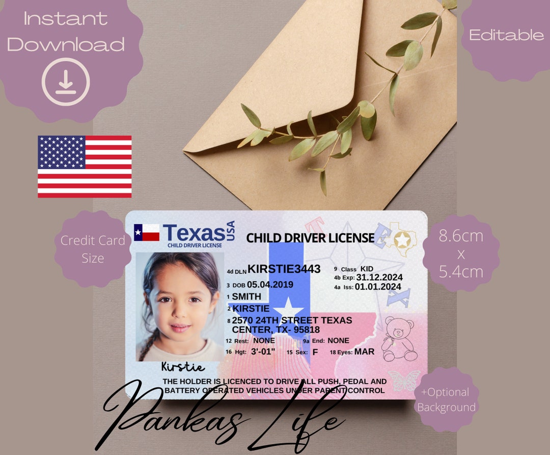 Pretend Play Usa Driver License for Kids, Texas Driving Licence ...