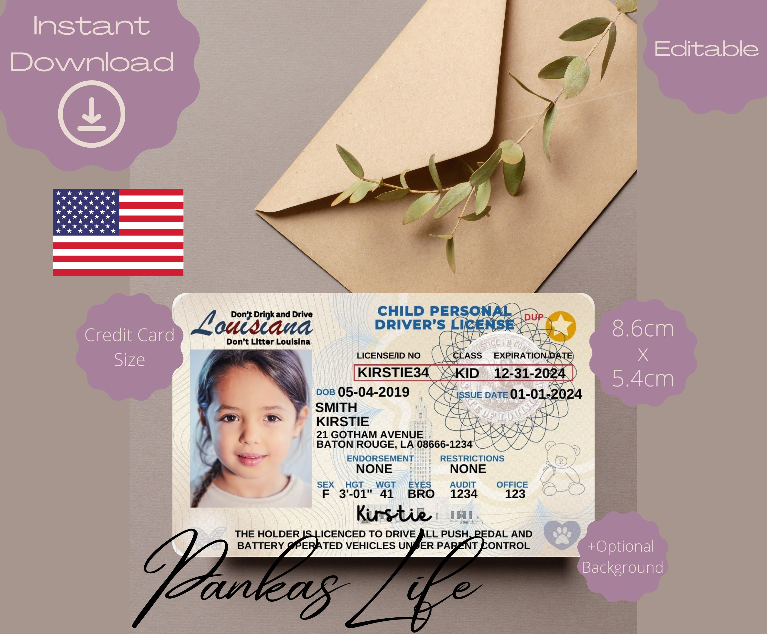 Pretend Play Usa Driver License for Kids, Louisiana Driving Licence ...