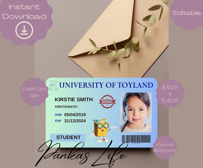 Editable Pretend Play Student Id Card for Kids, Toy University Id ...