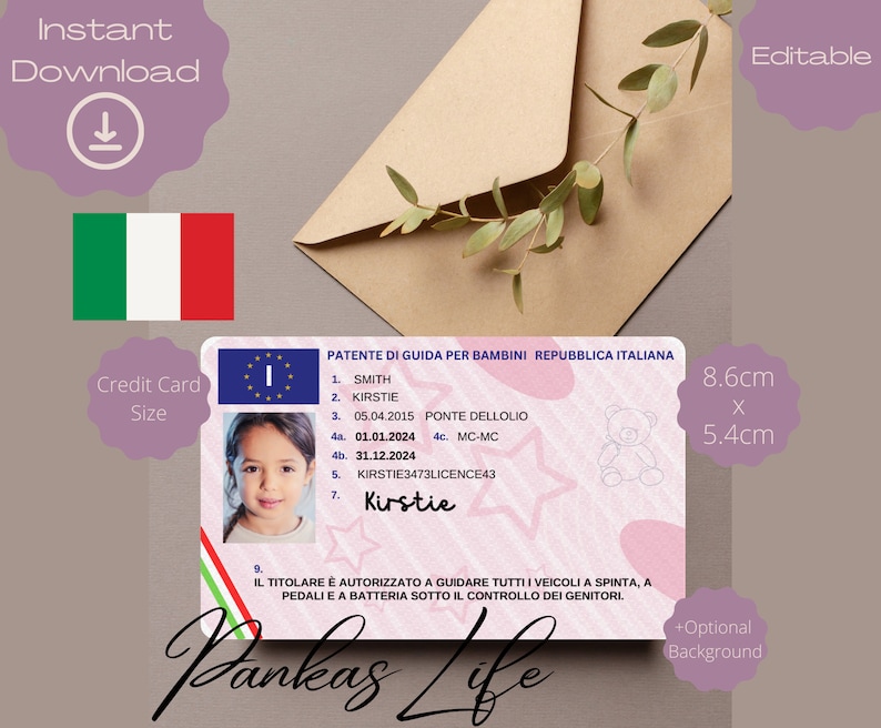 Italian Pretend Play Driver Licence for Kids, Driving Licence Template ...