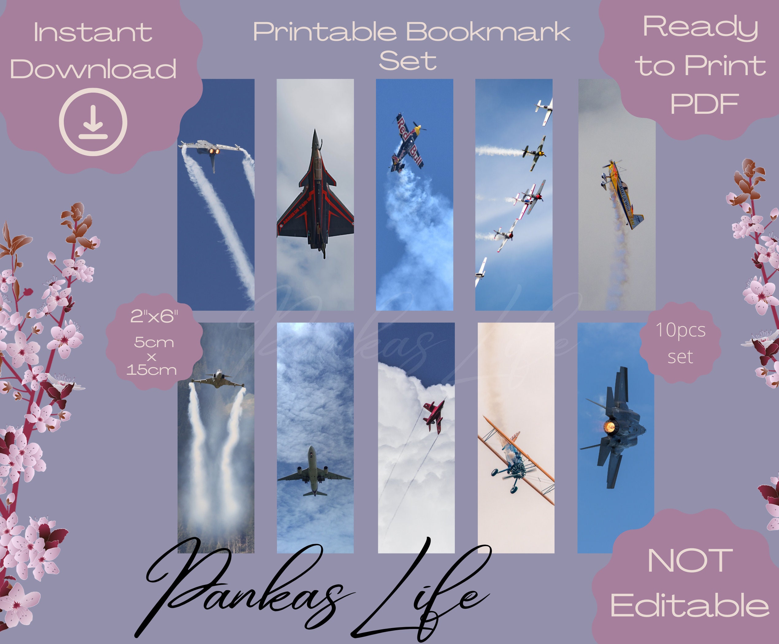 Airplane Bookmark Printable Gifts for Flying Lovers Bookmark Set Flying ...