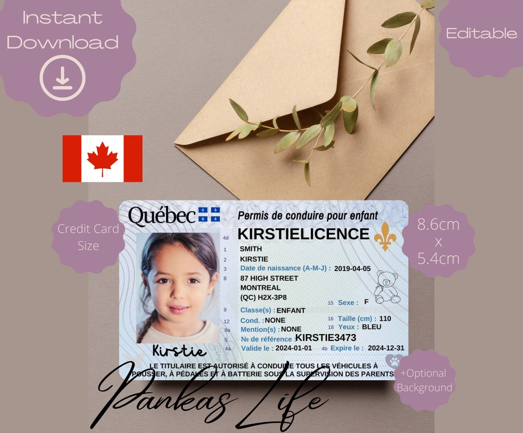 Pretend Play Canada Driver License for Kids, Québec Driving Licence ...