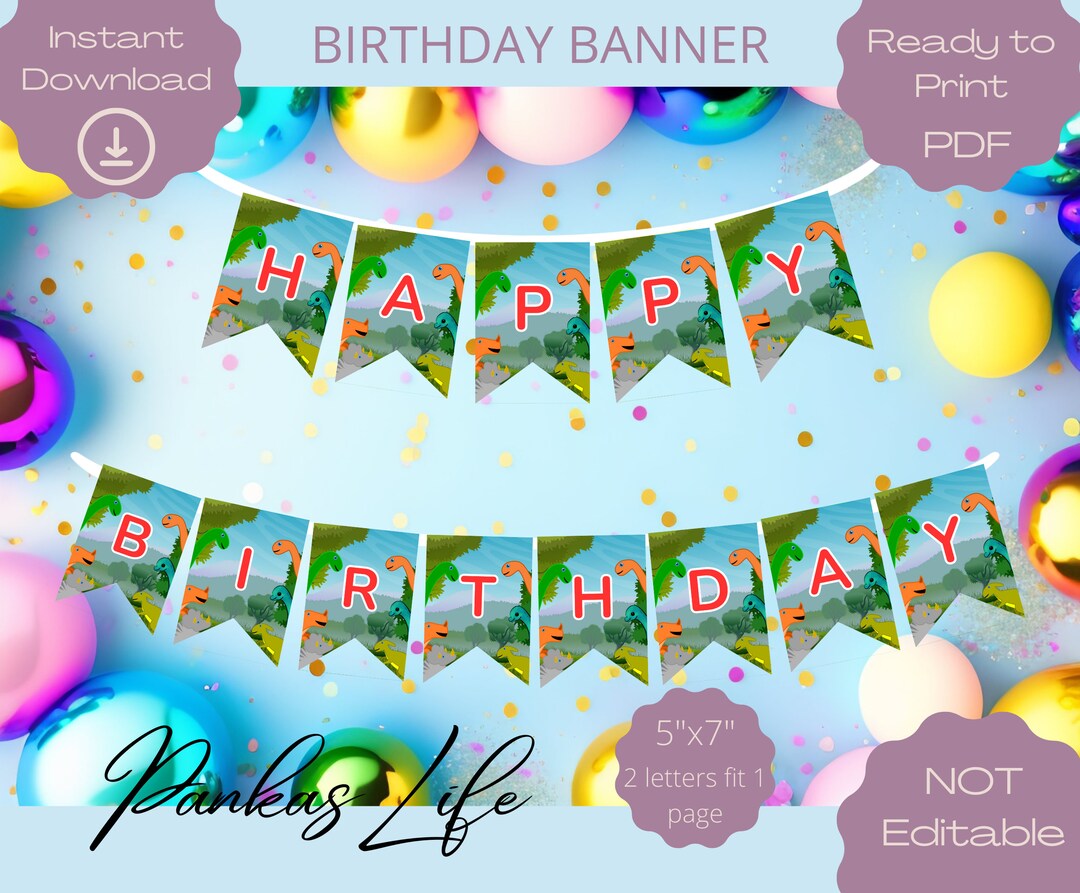 Dinosaur Happy Birthday Banner, Printable Dino Birthday Decorations ...