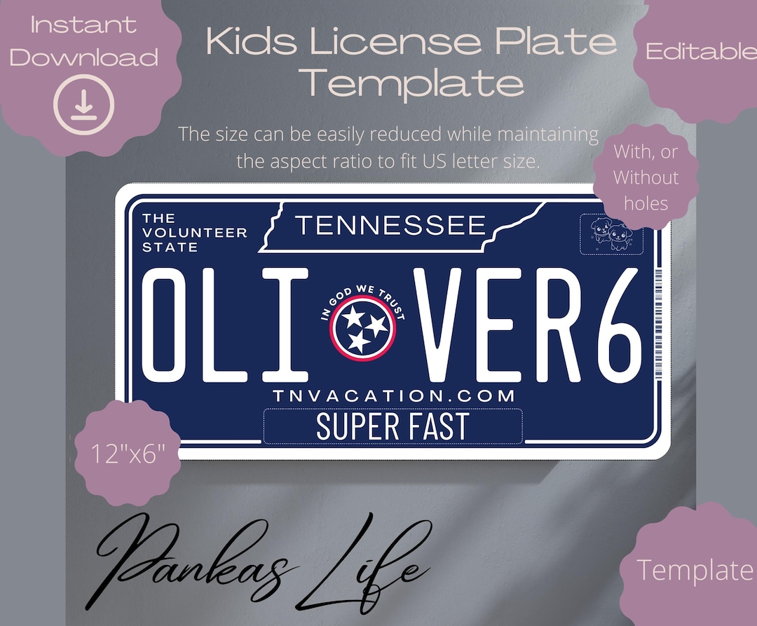 Custom Front License Plate for Kids, Tennessee Kids Room Decor Template ...