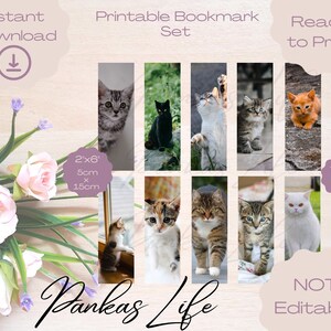 Printable Cat Bookmarks, Party Favor Gift for Cat Lover, Bookmark Set ...