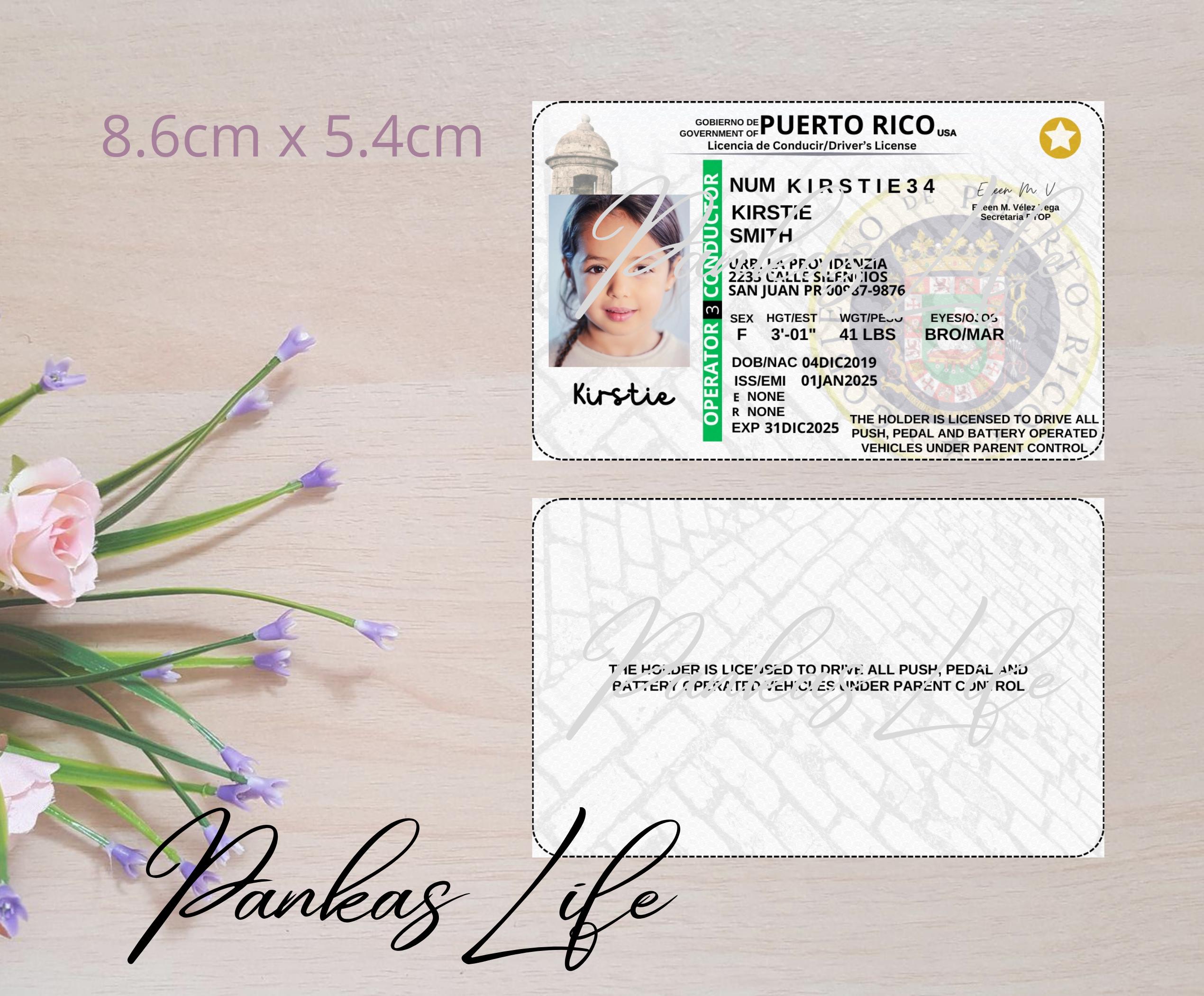 Editable Pretend Play Puerto Rico Driver License for Kids Driving ...