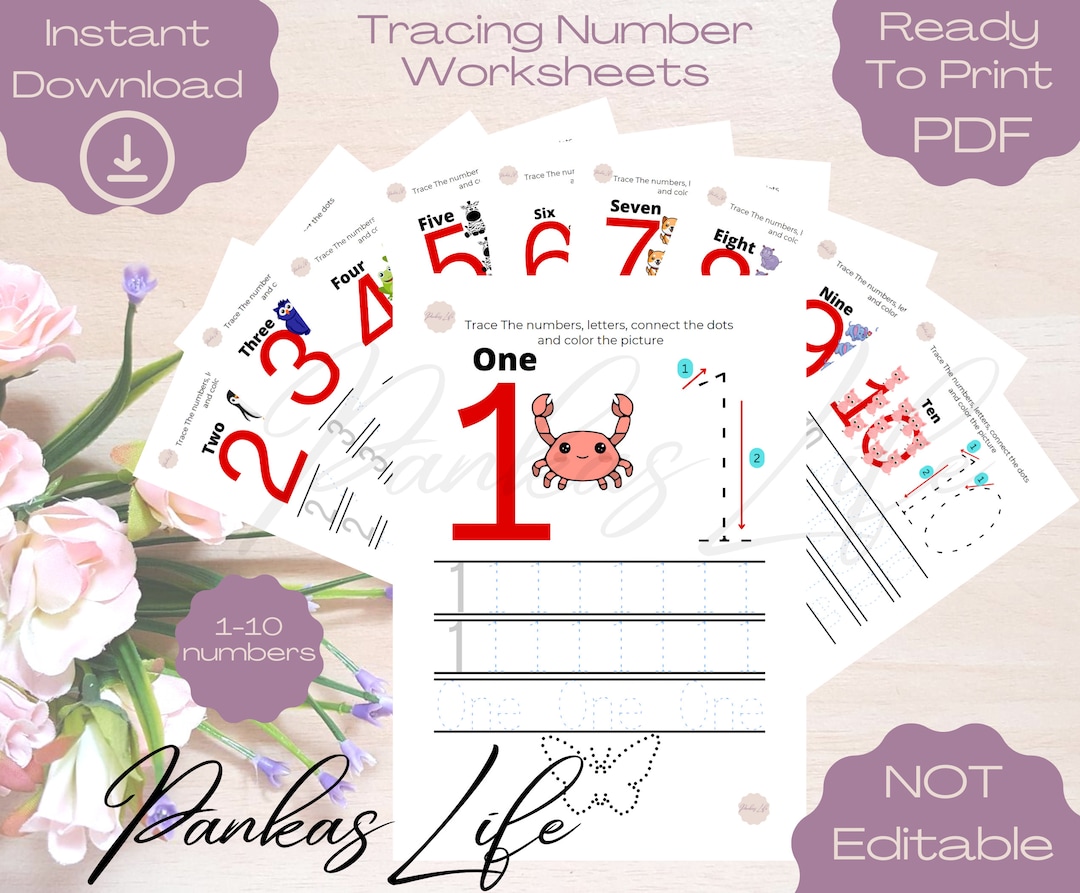 Preschool Tracing Numbers 1-10 Practice Worksheet Printable Preschool ...