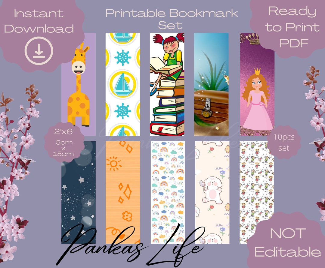 Cute Printable Bookmark Set for Kids, Party Favor Gift, Cartoon ...