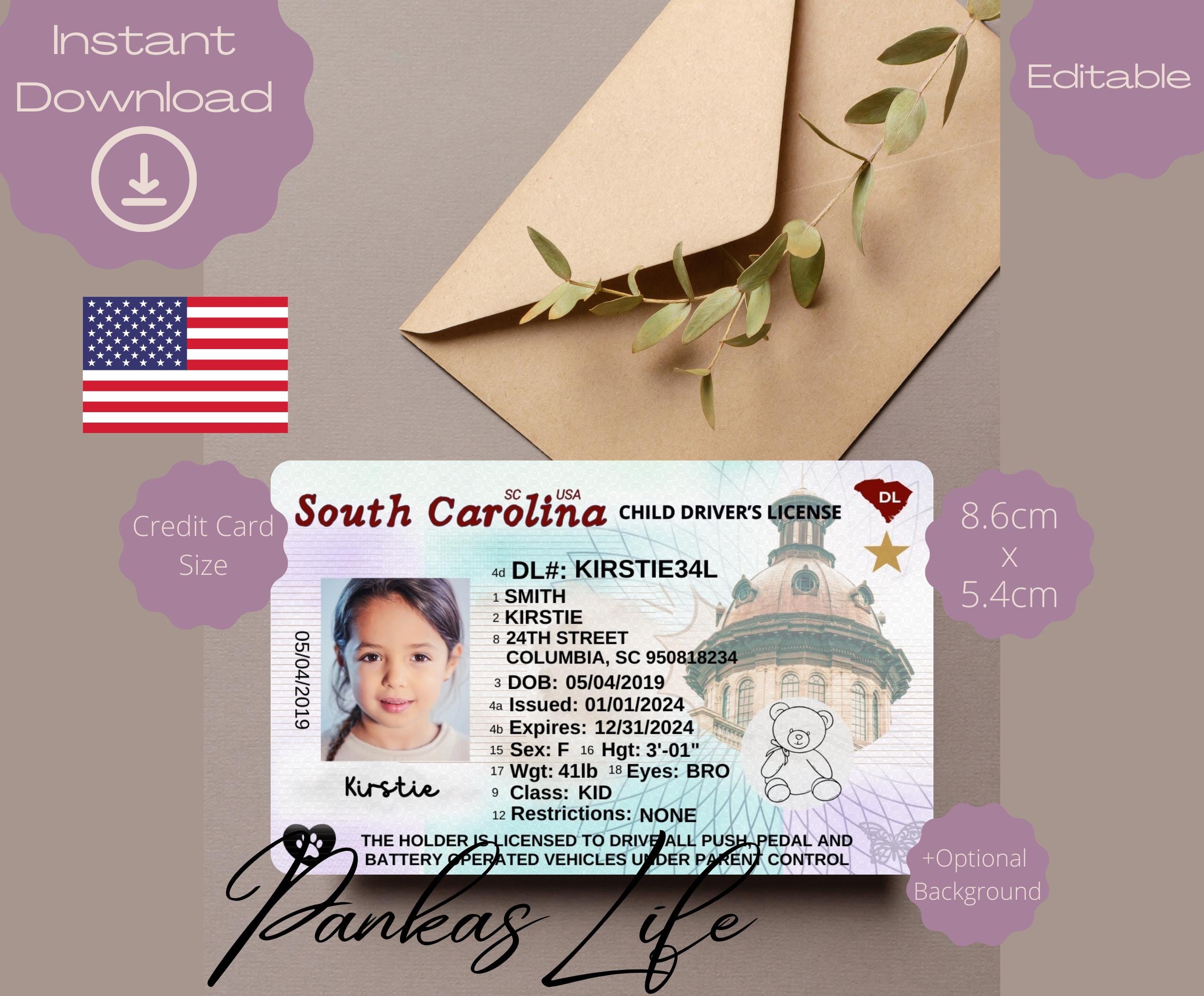 Pretend Play South Carolina Driver License for Kids, US Driving Licence ...