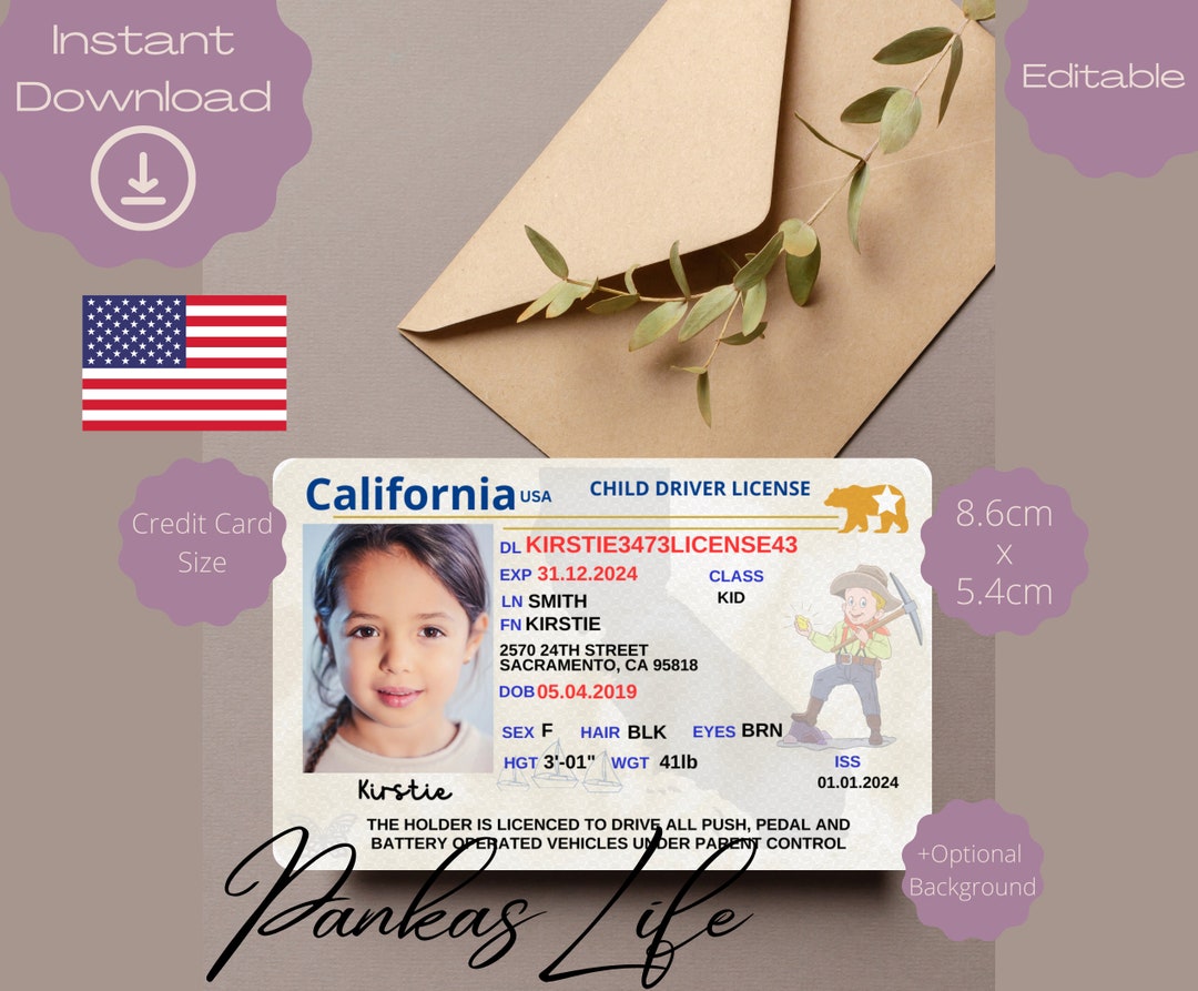 Editable Pretend Play Usa Driver License for Kids, California Driving ...