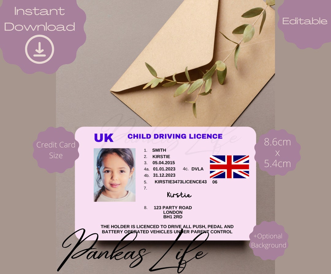 Editable Pretend Play UK Driver Licence for Kids, Driving Licence ...