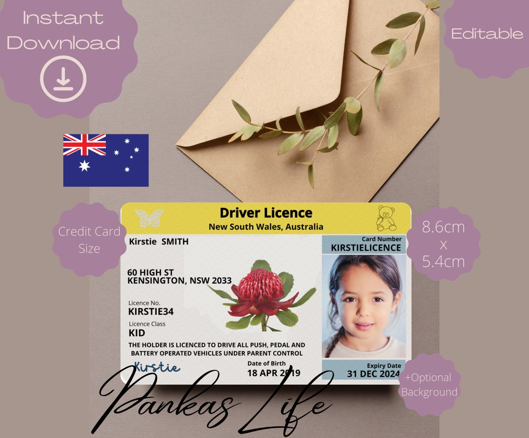 Pretend Play Australian Driver License for Kids, New South Wales ...
