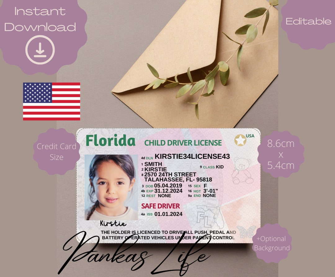 Pretend Play Usa Driver License for Kids, Florida Driving Licence ...