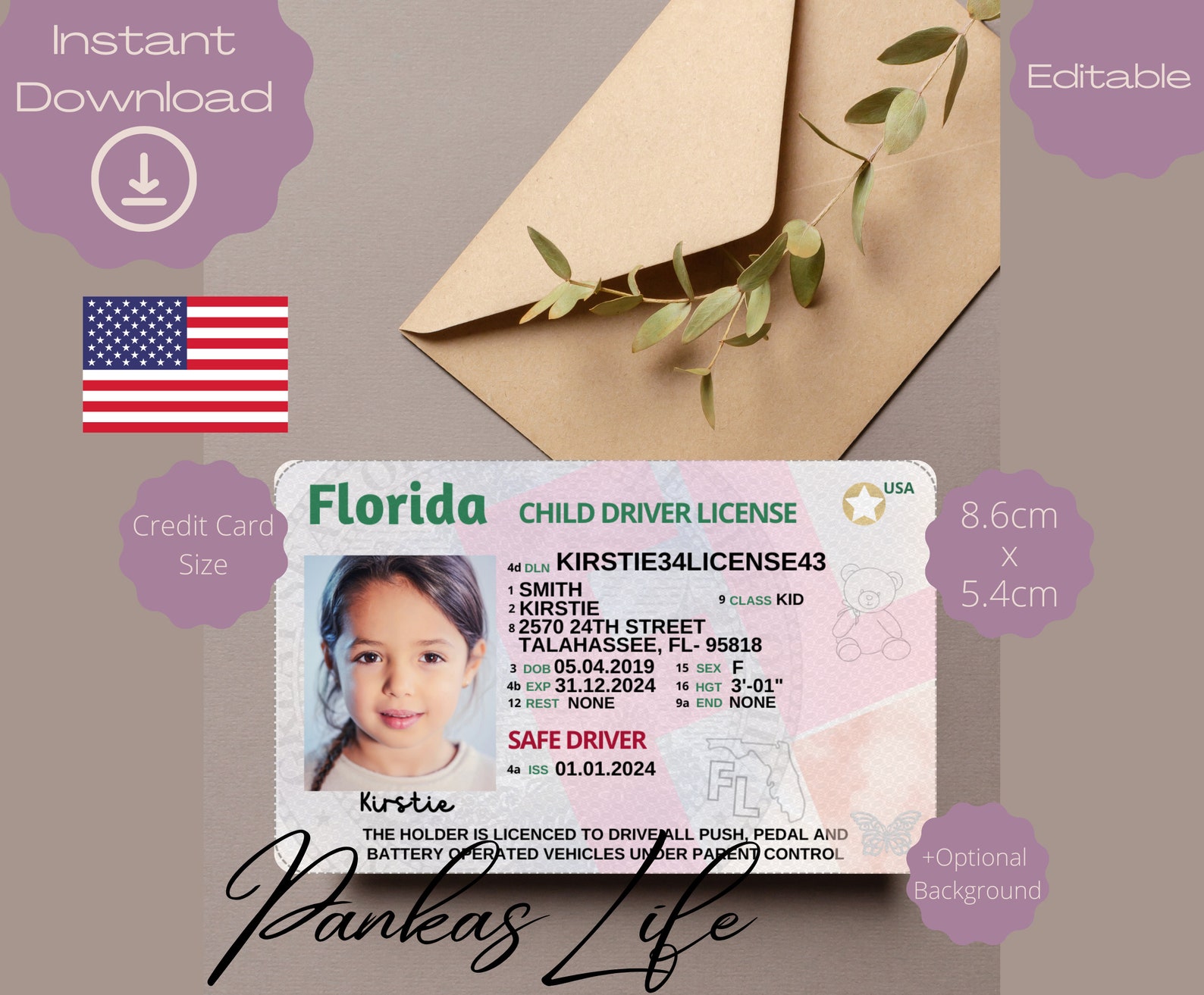 Pretend Play Usa Driver License for Kids, Florida Driving Licence ...