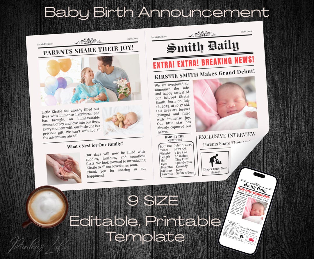 Personalized Baby Newspaper Birth Announcement, Baby Newspaper, Baby ...