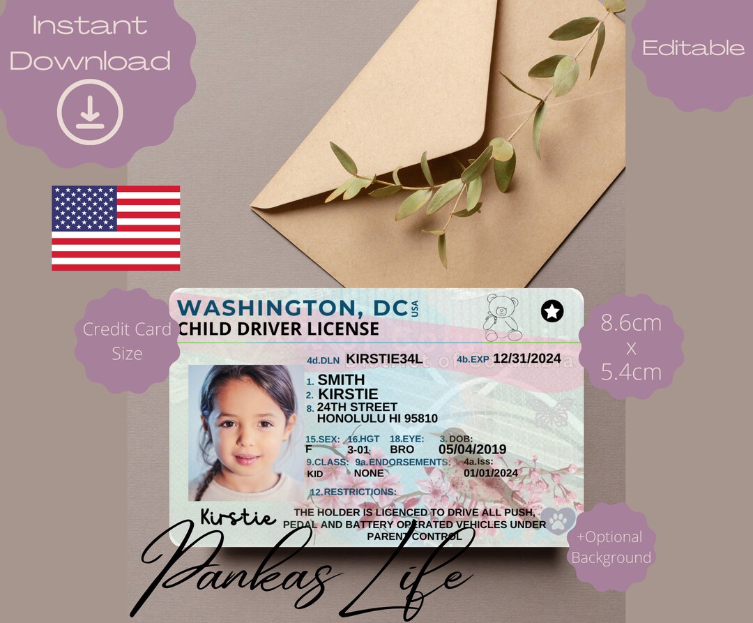 Pretend Play Usa Driver License for Kids, Washington DC Driving Licence ...