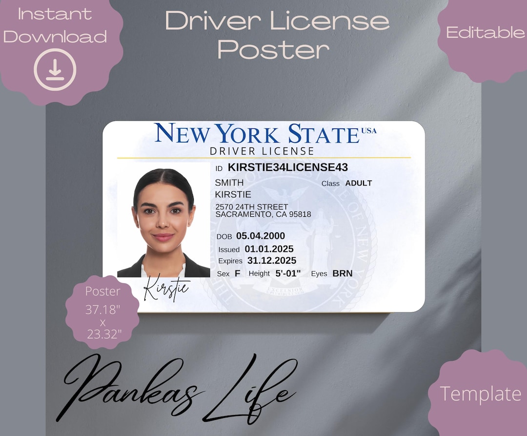 Pretend Play New York Driver License Poster for Kids, US Driving ...