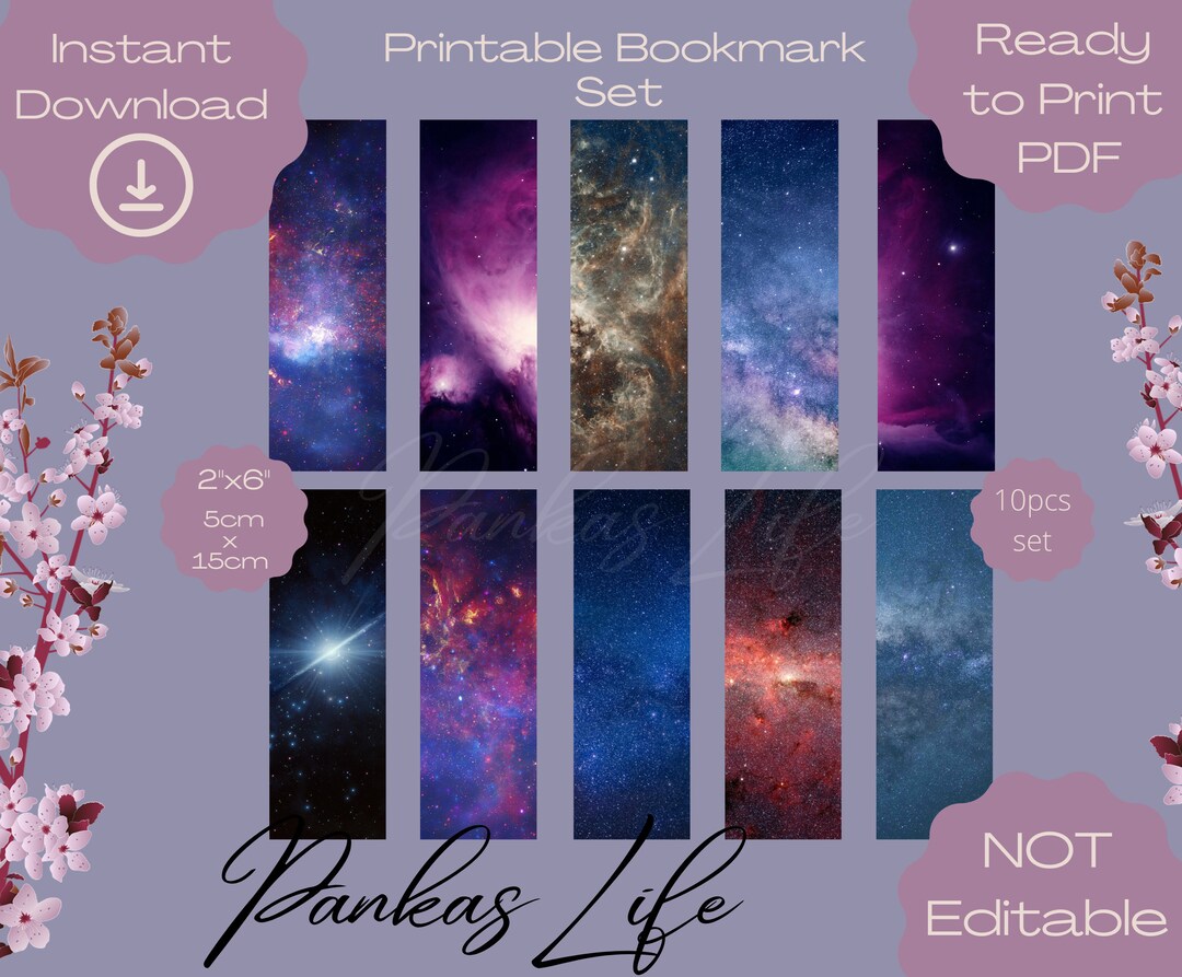 Galaxy Bookmark Set Printable Space Lover Gift Digital Bookmark Galaxy ...