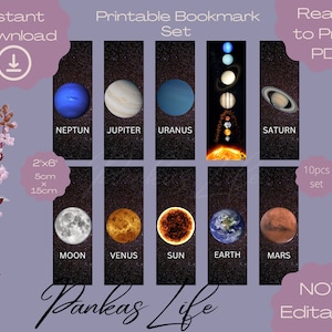 Printable Solar System Planets Bookmark Set Space Digital Bookmark Back ...