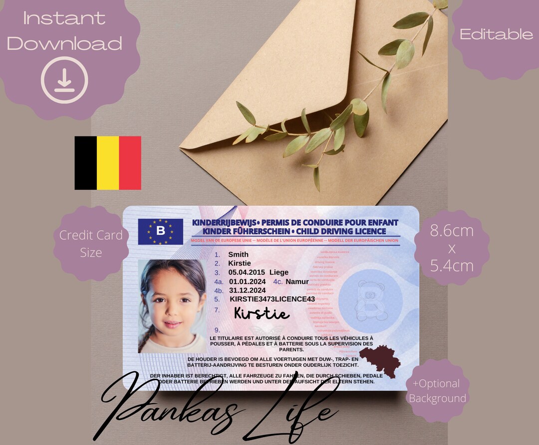 Belgian Driving Licence for Kids, Pretend Play Driver Licence Template ...