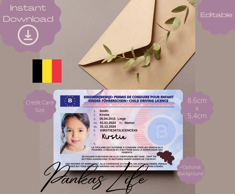 Belgian Driving Licence for Kids, Pretend Play Driver Licence Template ...