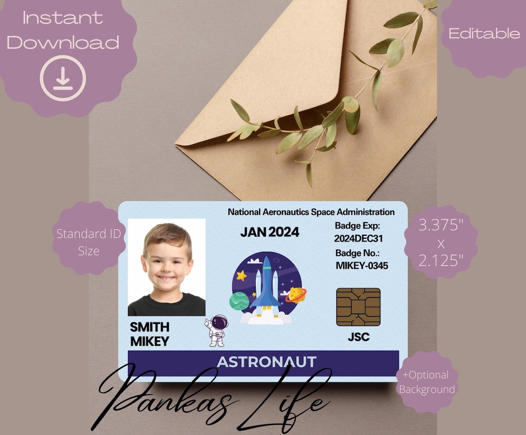 Editable Pretend Play Astronaut Id Badge for Kids, Novelty ID Card ...