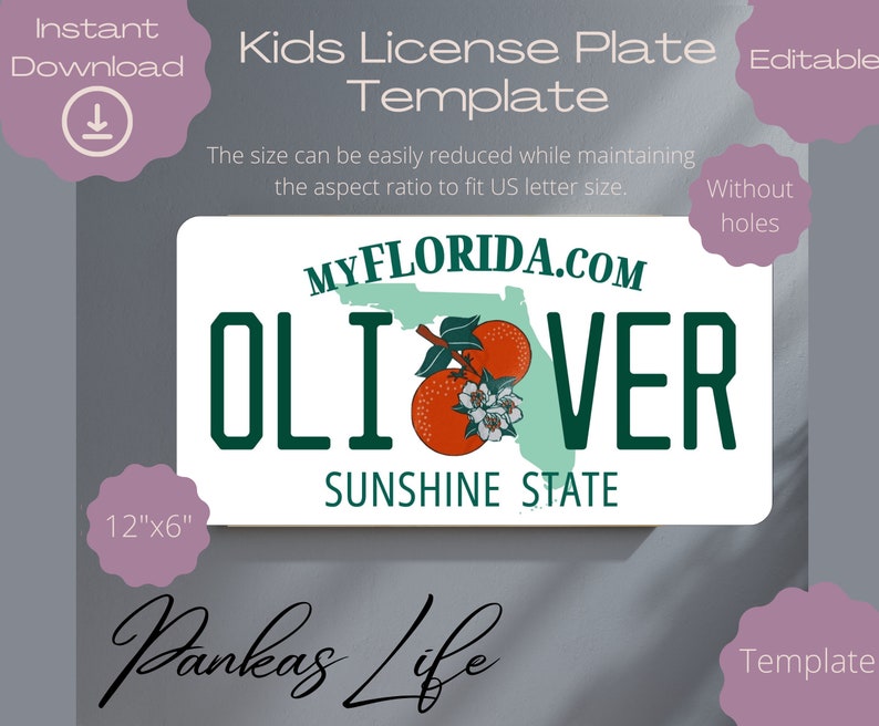 Editable Pretend Play Usa License Plate for Kids Florida Kids Room ...