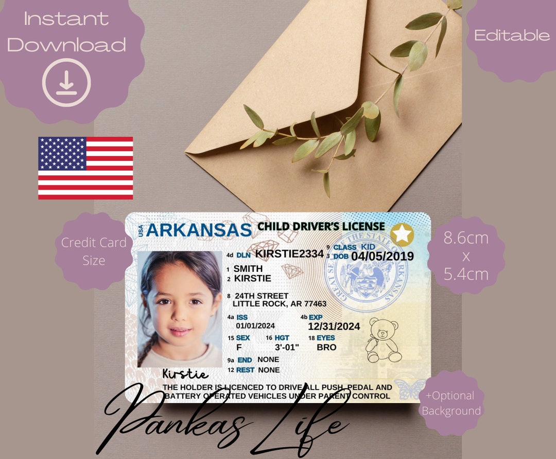 Pretend Play Usa Driver License for Kids, Arkansas Driving Licence ...
