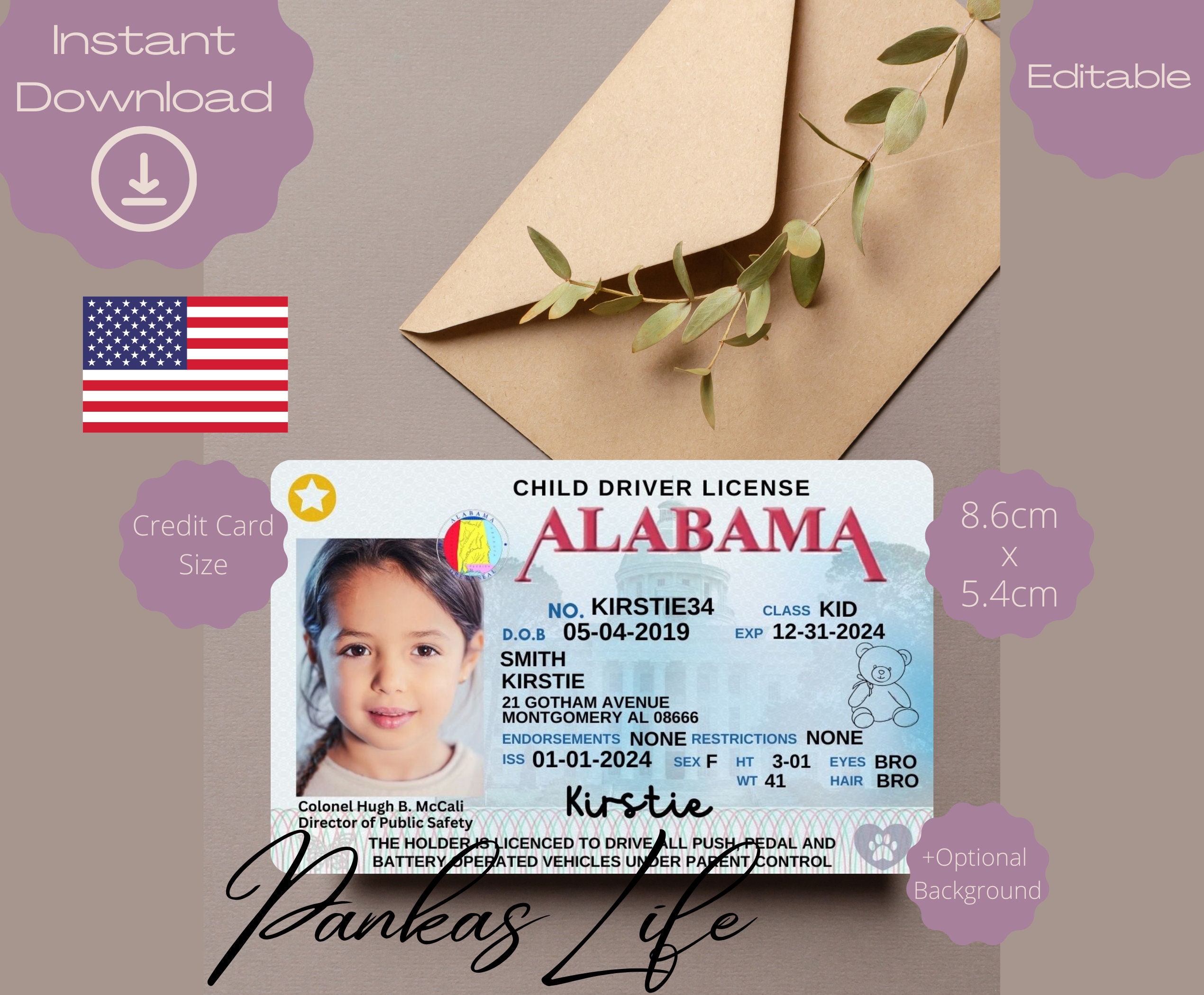 Pretend Play Usa Driver License for Kids, Alabama Driving Licence ...