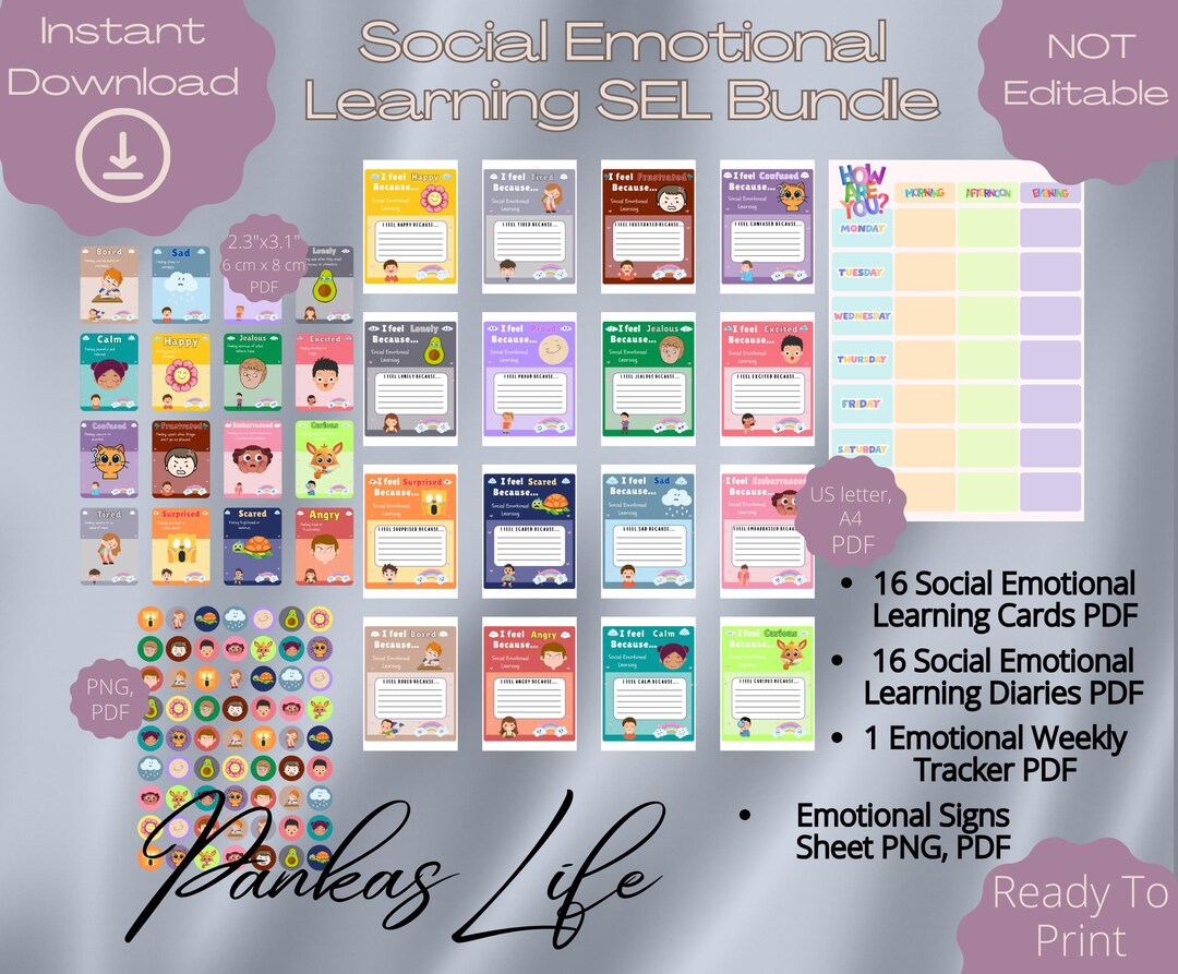 Printable Mood Tracker SEL Bundle, Self Regulation Kit, Social ...