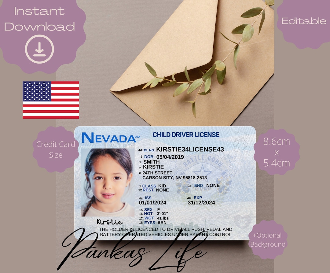 Pretend Play Usa Driver License for Kids, Nevada Driving Licence ...