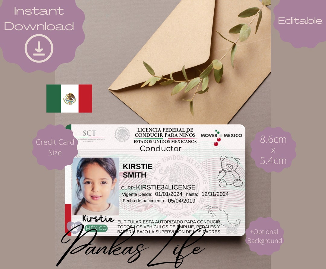 Editable Pretend Play Mexican Driver License for Kids México Driving ...