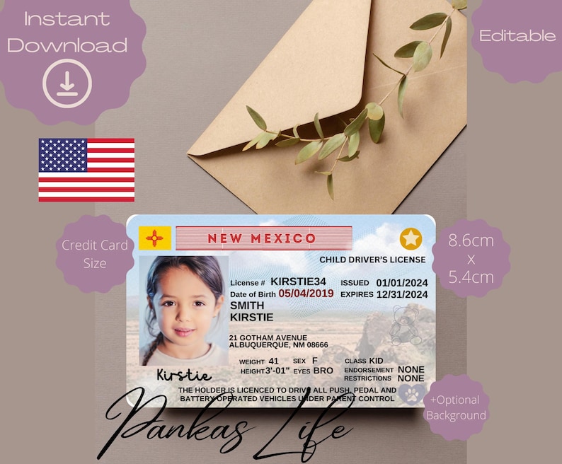 Pretend Play Usa Driver License for Kids, New Mexico Driving Licence ...