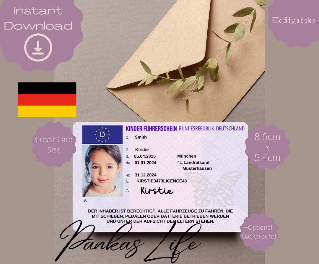 German Driver License for Kids, Editable Pretend Play Driving Licence ...