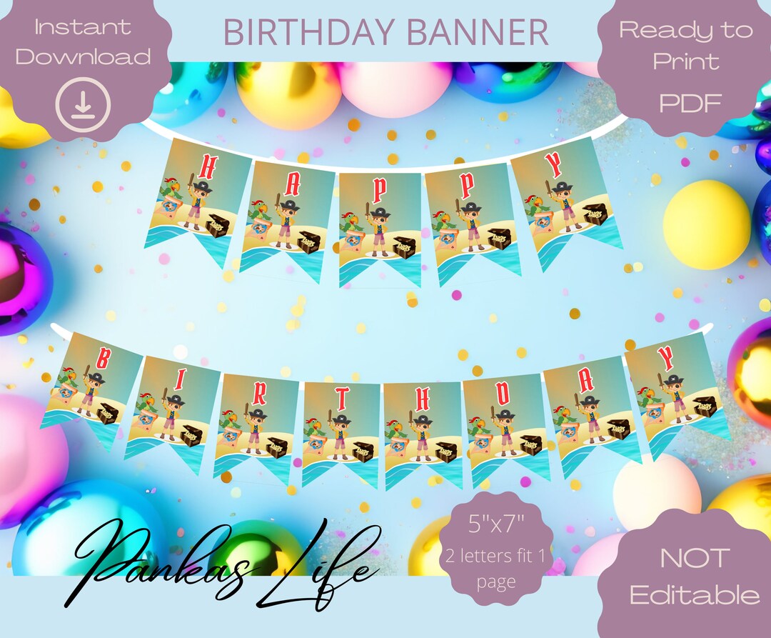 Pirate Happy Birthday Banner, Printable Pirate Birthday Decorations ...