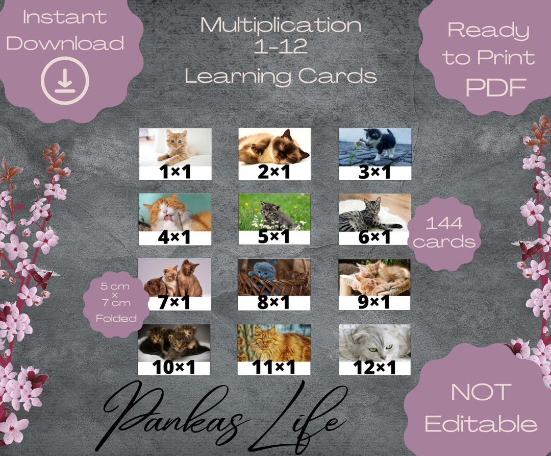 Printable Cat Multiplication Flashcards, Engaging Math Practice for ...