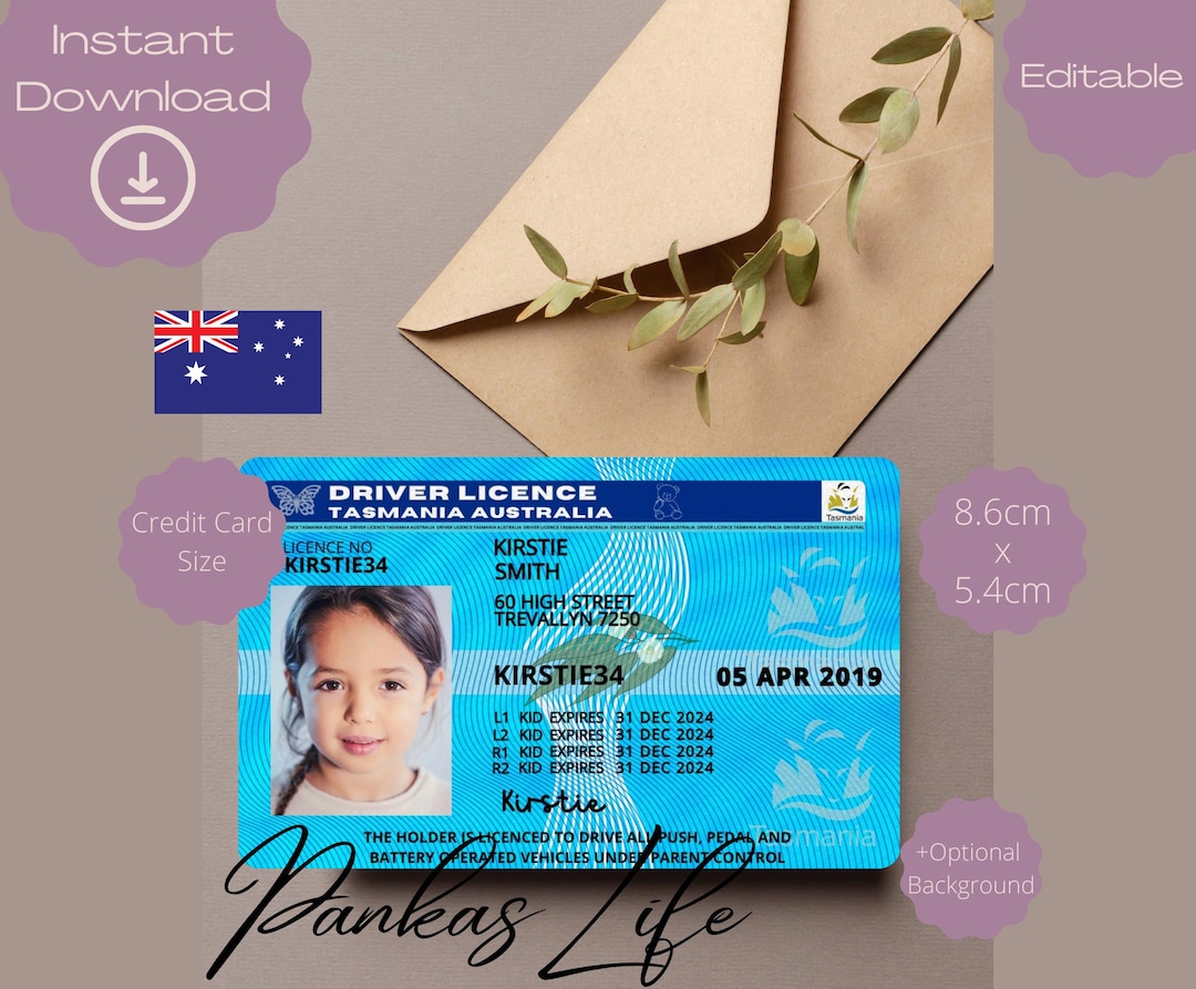Editable Pretend Play Tasmania Driver License for Kids Australia ...