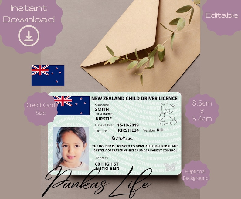 Editable Pretend Play New Zealand Driver License for Kids Driving ...