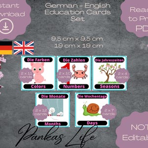German English Bilingual Flashcards, Dual Language Learning Set, German ...