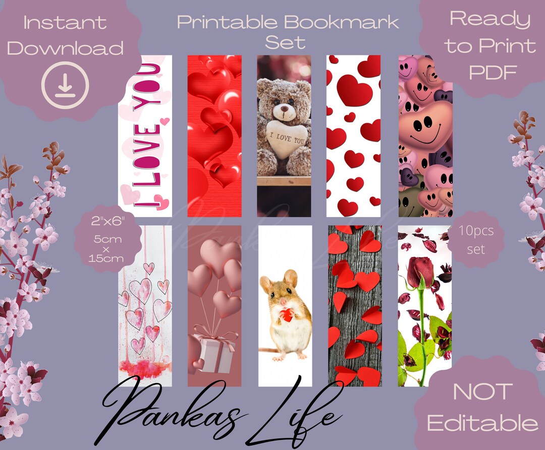 Printable Kids Valentines Day Bookmark Set Valentine Digital - Etsy