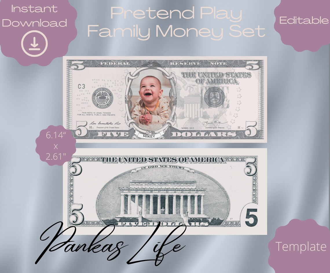 Pretend Play Money for Kids, Face on Money Template, Printable Toy ...