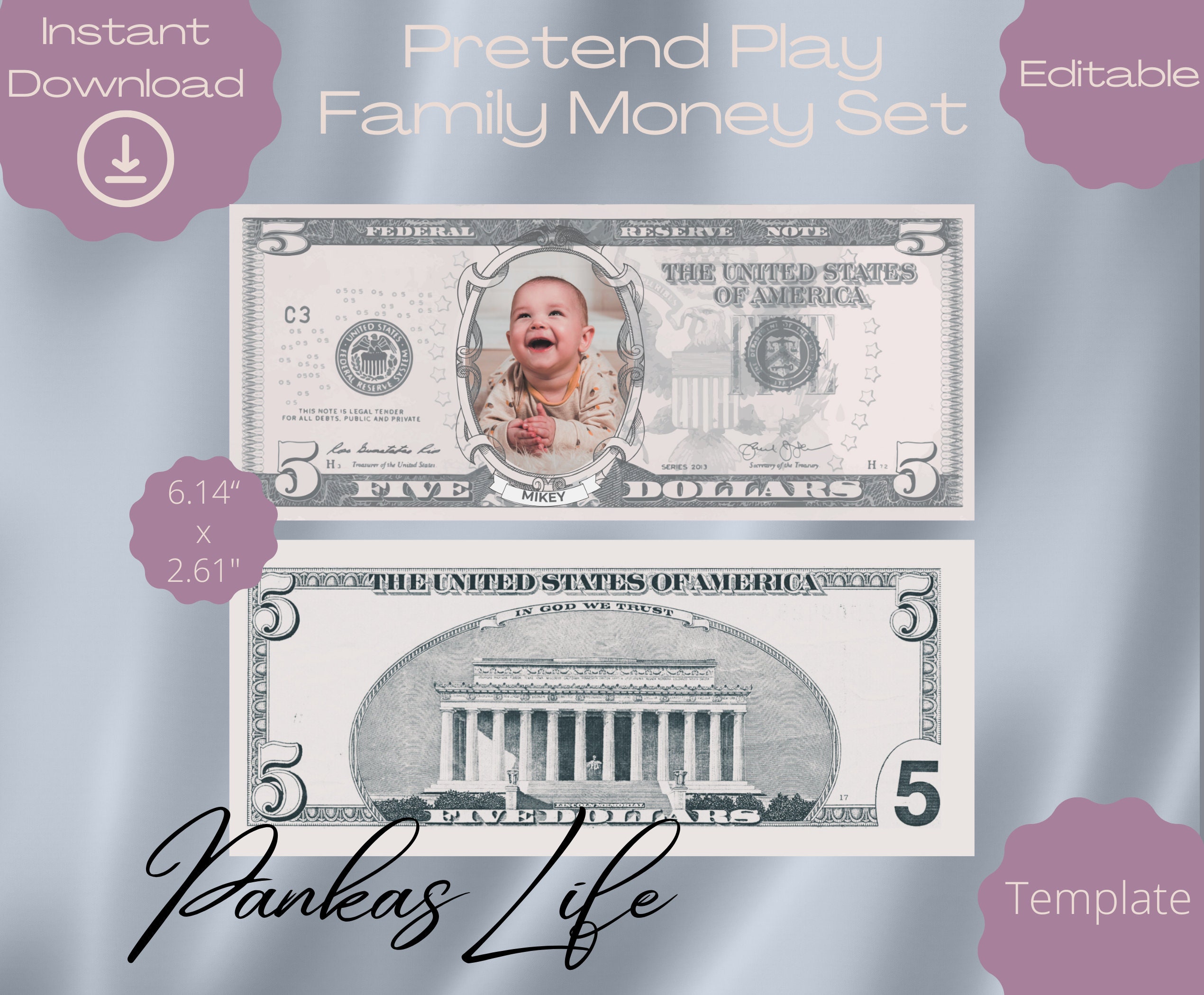 Pretend Play Money for Kids, Face on Money Template, Printable Toy ...
