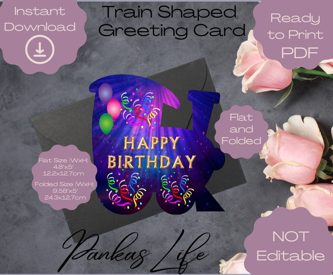 Train Birthday Card, Printable Nephew Birthday Card, Fourth Birthday ...