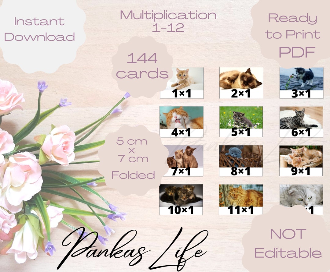 Printable Cat Multiplication Flashcards, Engaging Math Practice for ...