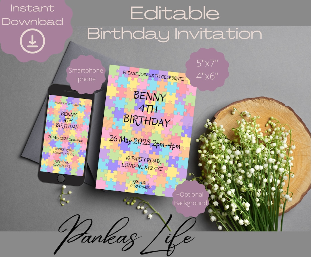 Rainbow Puzzle Birthday Invitation, Printable Puzzle Themed Birthday ...