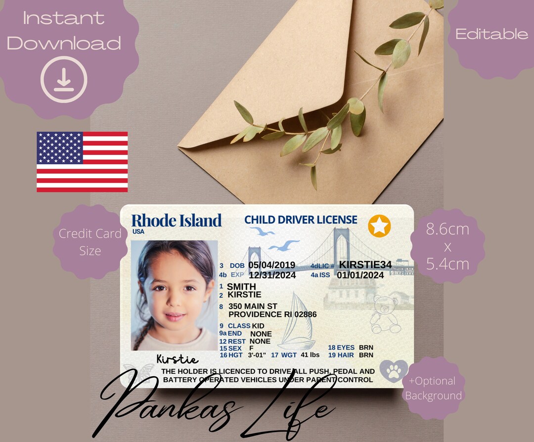 Rhode Island Driver License Template for Kids, Pretend Play Prop ID ...