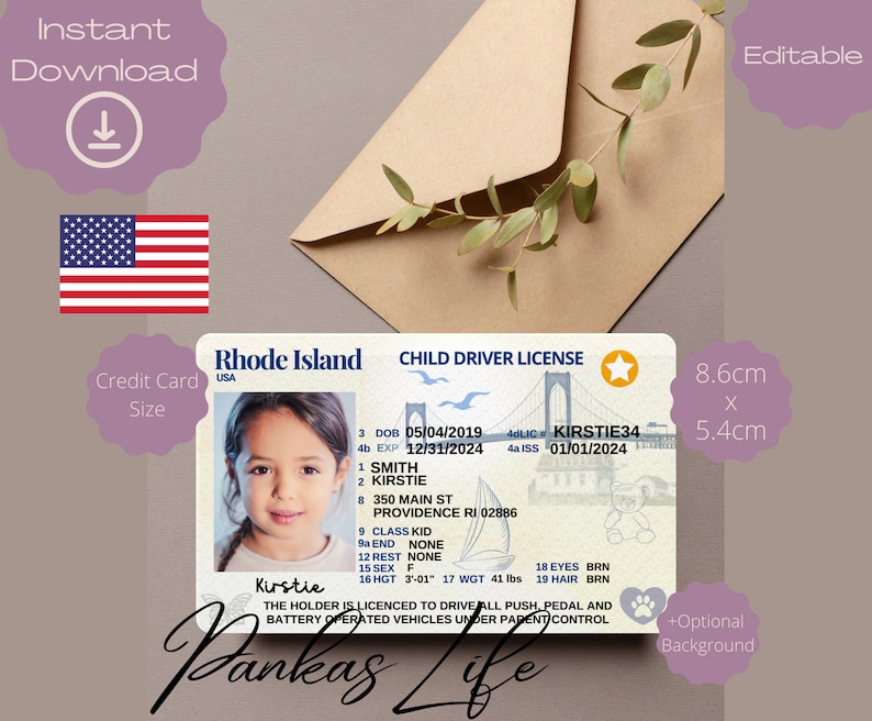 Rhode Island Driver License Template for Kids, Pretend Play Prop ID ...