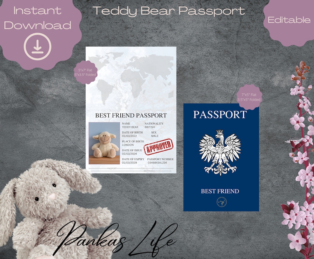 Teddy Bear Passport Travel Accesories Editable Pretend Play for Kids ...